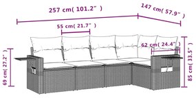 5dílná zahradní sedací souprava s poduškami černá polyratan - Default Title
