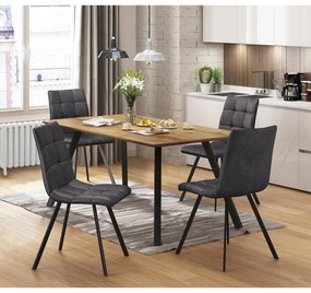 IDEA Jídelní stůl BERGEN dub + 4 židle BERGEN šedé mikrovlákno