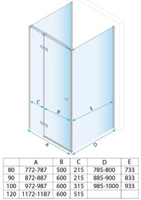 3-stěnný obdélníkový sprchový kout REA ATLAS LEVÝ 80/dveře x 90/zástěna cm, zlatá kartáčovaná/transparent - bez vaničky