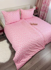 Povlečení balněné Dots růžové TiaHome - 1x Polštář 90x70cm, 1x Přikrývka 140x200cm