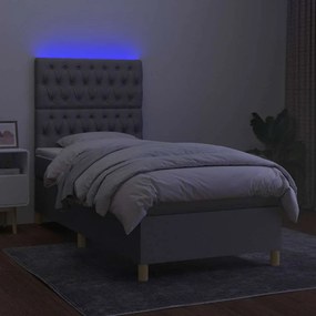 Box spring postel s matrací a LED světle šedá 90x200 cm textil 3135645