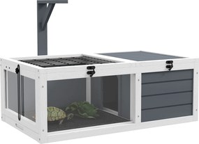 Želví domeček, box pro plazy se 2 místnostmi, víko, plastové misky, okno, dřevo, šedá barva