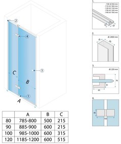 Rea Atlas, sprchové dveře 90x200cm, levá varianta, 6mm čiré sklo, zlatý matný profil, KPL-K4670