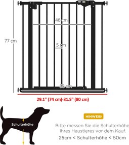 Bezpečnostní branka do dveří pro psy, zábrana, bezpečnostní branka pro domácí zvířata, kovová, plastová, 74-80 cm, černá