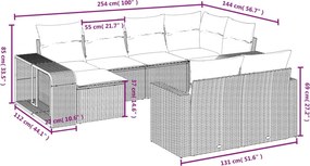 10dílná zahradní sedací souprava s poduškami šedá polyratan 3261290