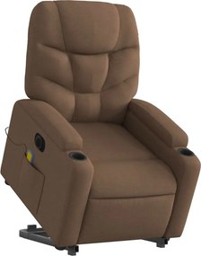 Elektrické zvedací masážní polohovací křeslo hnědé textil 3204636