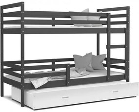 DOBRESNY Dětská patrová postel s přistýlkou JACEK 3 190x80 cm ŠEDÁ-BÍLÁ