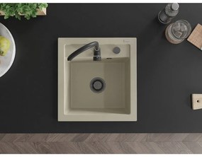 Mexen Vito, granitový dřez 520x490x210 mm, 1-komorový, béžová s černým sifonem, 6503521000-69-B