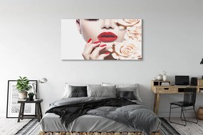 akrylový obraz Růže rudé rty žena 140x70 cm