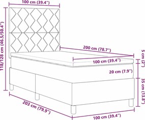 Postel s boxspringem s čelo Tmavě šedá 100 x 200 cm textil 3339442
