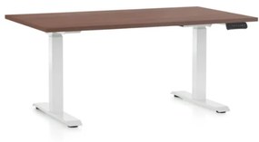 Výškově nastavitelný stůl OfficeTech D, 140 x 80 cm, bílá podnož, ořech