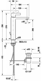 Duravit D-Neo - Umyvadlová páková baterie s odtokovou soupravou, velikost L, chrom DE1030001010