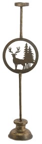 Mosazný antik kovový svícen s jelenem Chris - 13*9*48 cm