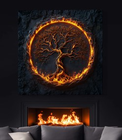 Obraz na plátně - Strom života v ohnivém kruhu Fuendo FeelHappy.cz Velikost obrazu: 80 x 80 cm