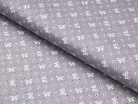 Biante Bavlněný povlak na polštář s lemem Sandra SA-010 Motýlci na šedém 40 x 60 cm