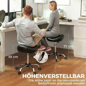 HOMCOM Rolovací stolička Výškově nastavitelná pracovní stolička s kolečky otočná imitace kůže černá 48 x 48 x 54-69 cm pro salony a masáže | Aosom.de