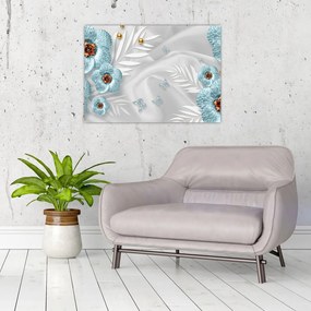 Skleněný obraz - 3D modré květy (70x50 cm)