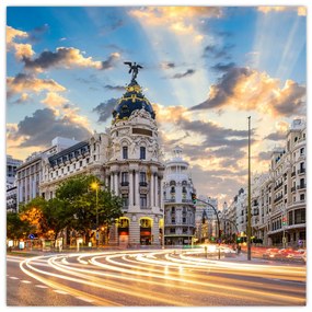 Obraz - Calle Gran Vía, Madrid, Španělsko (30x30 cm)