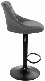 Sametová barová židle Oklahoma šedá s černým podstavcem