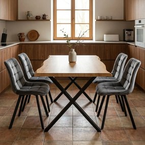 Vikio Jídelní set pro 4 osoby 160x90 cm dub noha X šedá židle VJS236-4S-S