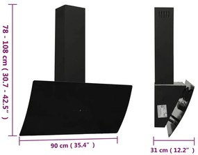 Nástěnná digestoř 90 cm ocel a tvrzené sklo černá