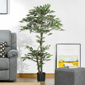 Outsunny Umělý Fikus 150 cm – Dekorativní Umělé Rostlina v Květináči pro Domov, Obývací Pokoj, Kancelář Ø15x150 cm Zelená