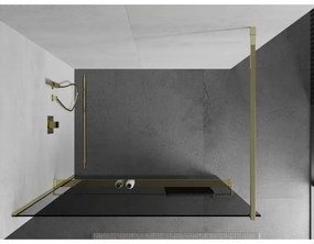 Mexen Kioto+ sprchová zástěna s poličkou a kolejnicí 80 x 200 cm, Grafitově černá 8 mm, Zlatá - 800-080-121-50-40
