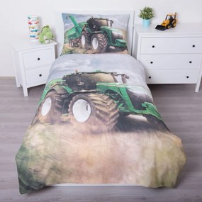 Jerry Fabrics Bavlněné povlečení 140x200 + 70x90 cm - Traktor "Green"