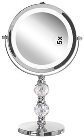 Kosmetické zrcátko s LED osvětlením ø 18 cm stříbrné CLAIRA Beliani