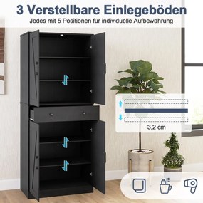 Costway Vysoká kuchyňská skříňka s 4 dvířky a zásuvkou a 3 nastavitelnými