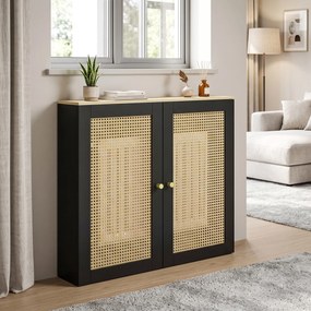 HOMCOM kryt radiátoru se 2 ratanovými dvířky, 78 × 19 × 75 cm, černý