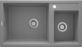 Deante Eridan, granitový dřez na desku 880x500x200 mm, 3,5" + prostorově úsporný sifon, 2-komorový, šedá, ZQE_S20B
