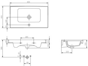 Cersanit Crea, závěsná skříňka s umyvadlem 80cm, set B115, dub, S801-289