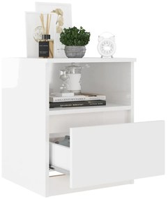 Noční stolek bílý s vysokým leskem 40 x 40 x 50 cm dřevotříska - Default Title