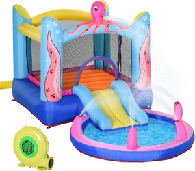 Outsunny Nafukovací skákací hrad Chobotnice se skluzavkou Trampolína Hrací hrad Vodní skluzavka Bazén pro děti 3-8 let Oxford Fabric | Aosom.de