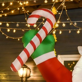 HOMCOM Nafukovací vánoční dekorace, 2,4 m Santa Claus s LED osvětlením, cukrová hůlka pro vnitřní i venkovní použití