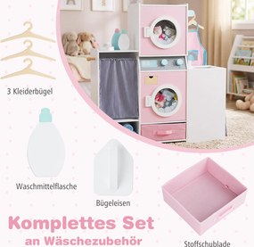 Costway Dřevěná dětská pračka na pračku s lahví na prací prostředek Iron Pink