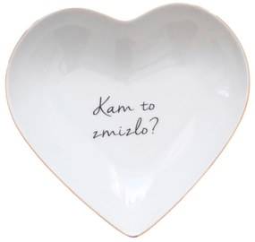 Bella Rose Porcelánový talířek ve tvaru srdce Kam to zmizlo? 16 cm - SK, bílá barva, zlatá barva, porcelán