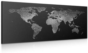 Obraz noční černobílá mapa světa - 100x50 cm