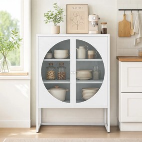 Costway Kovová komoda 85 cm Úložná skříňka s 2 dvířky z tvrzeného skla