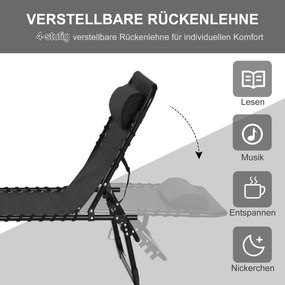 Skládací zahradní lehátko Outsunny Skládací lehátko se čtyřstupňovým nastavitelným opěradlem, ocel a síťovina, černé 197 x 58 x 30 cm |