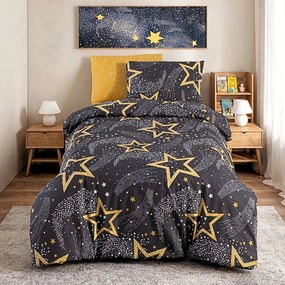 Povlečení bavlněné Star černá 200x140cm+90x70cm TiaHome
