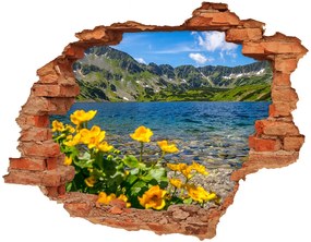 Wallmuralia Díra 3D ve zdi nálepka Jezero v horách 90x70 cm