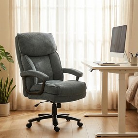 Kancelářská židle HOMCOM, ergonomická kancelářská židle s houpací funkcí, lněný vzhled, výškově nastavitelná židle k PC s funkcí otáčení, silné polšt…