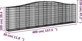 vidaXL Klenuté gabionové koše 4 ks 400x30x100/120cm pozinkované železo [3145828]