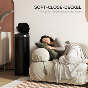 HOMCOM 50litrový senzorový odpadkový koš s funkcí Soft-Close, bezdotykový odpadkový koš z nerezové oceli pro hygienické kuchyně