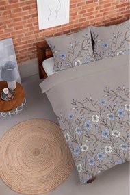 Detexpol Flanelová sada ložního prádla 220x200 taupe s modrými květy - Pastel Flowers - 5633 A