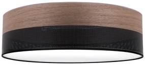 Stropní svítidlo Wood, 1x hnědá ořechová dýha/černé plastové stínítko, (bílé plexisklo), (fi 50cm)