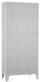 Kovová šatní skříňka - 12 boxů, 90 x 40 x 196,5 cm, nastavitelné nožky, cylindrický zámek, světle šedá - ral 7035