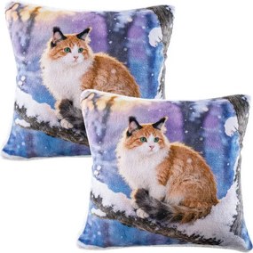 Sada 2 ks povlaků na polštářky z mikroplyše SNOW CAT 45 x 45 cm